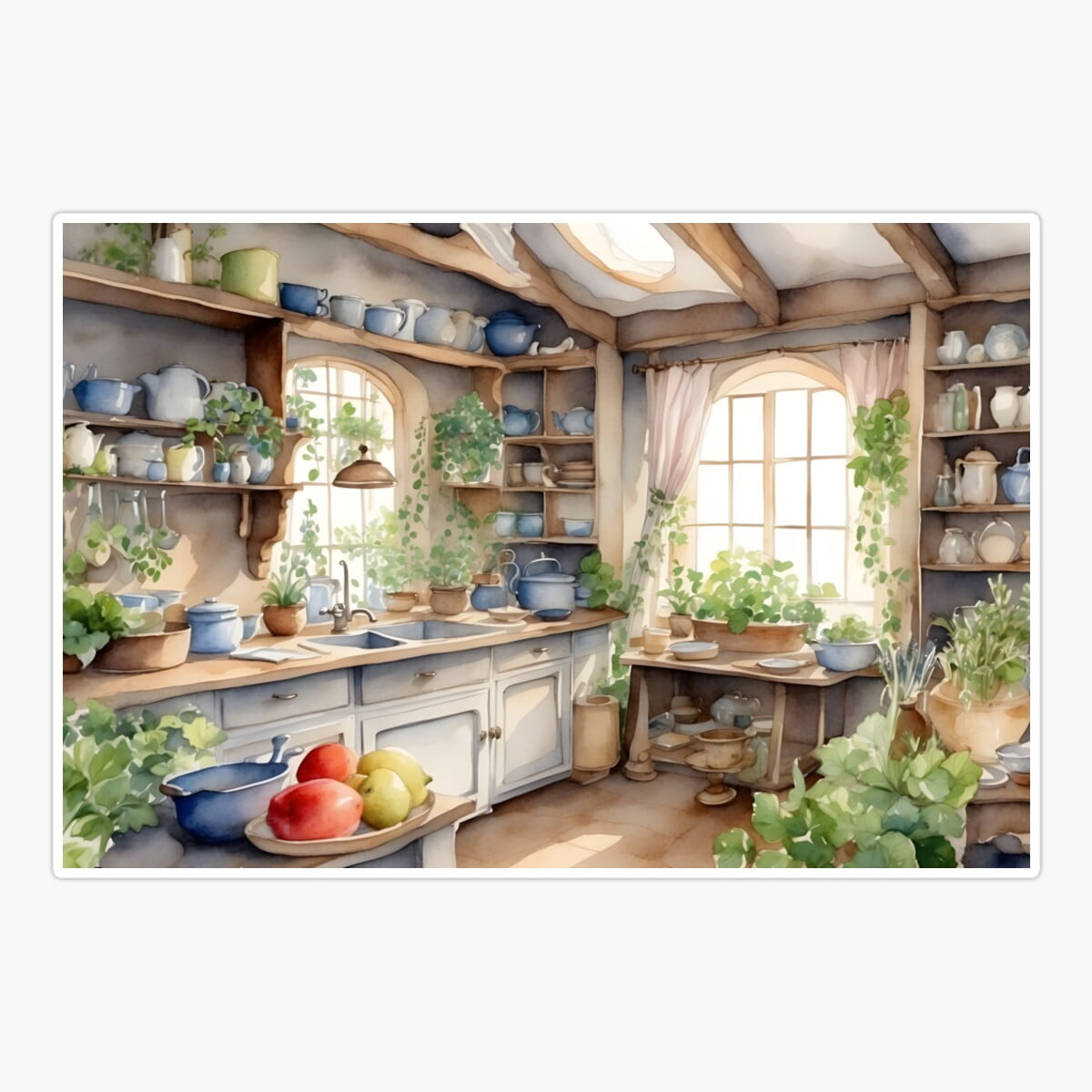 Maneki Vintage Kitchen With Porcelain Dishware On Shel Decoration In ...