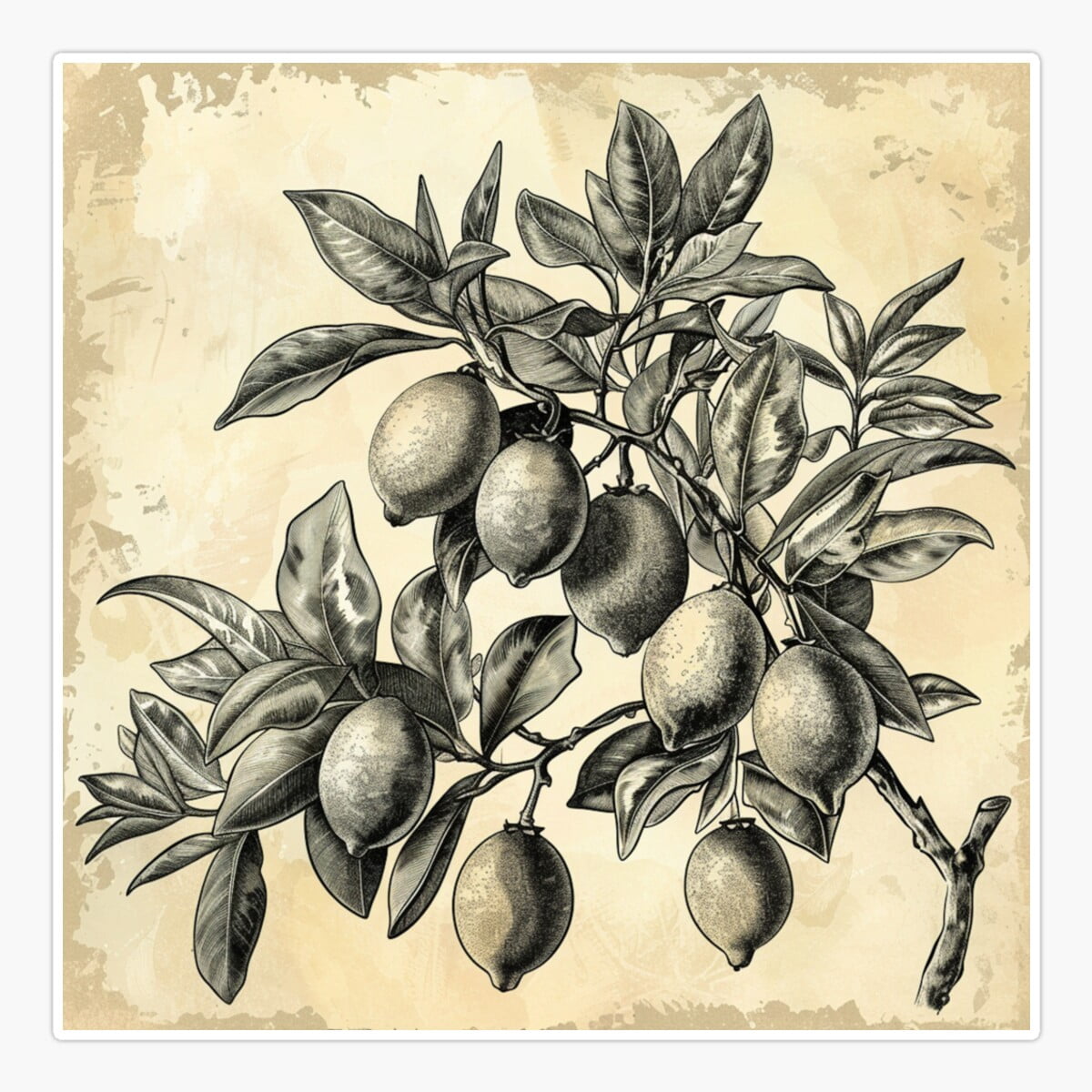 Maneki Vintage Lemon Branch Sticker, Phone Decal Water Bottle Stickers ...