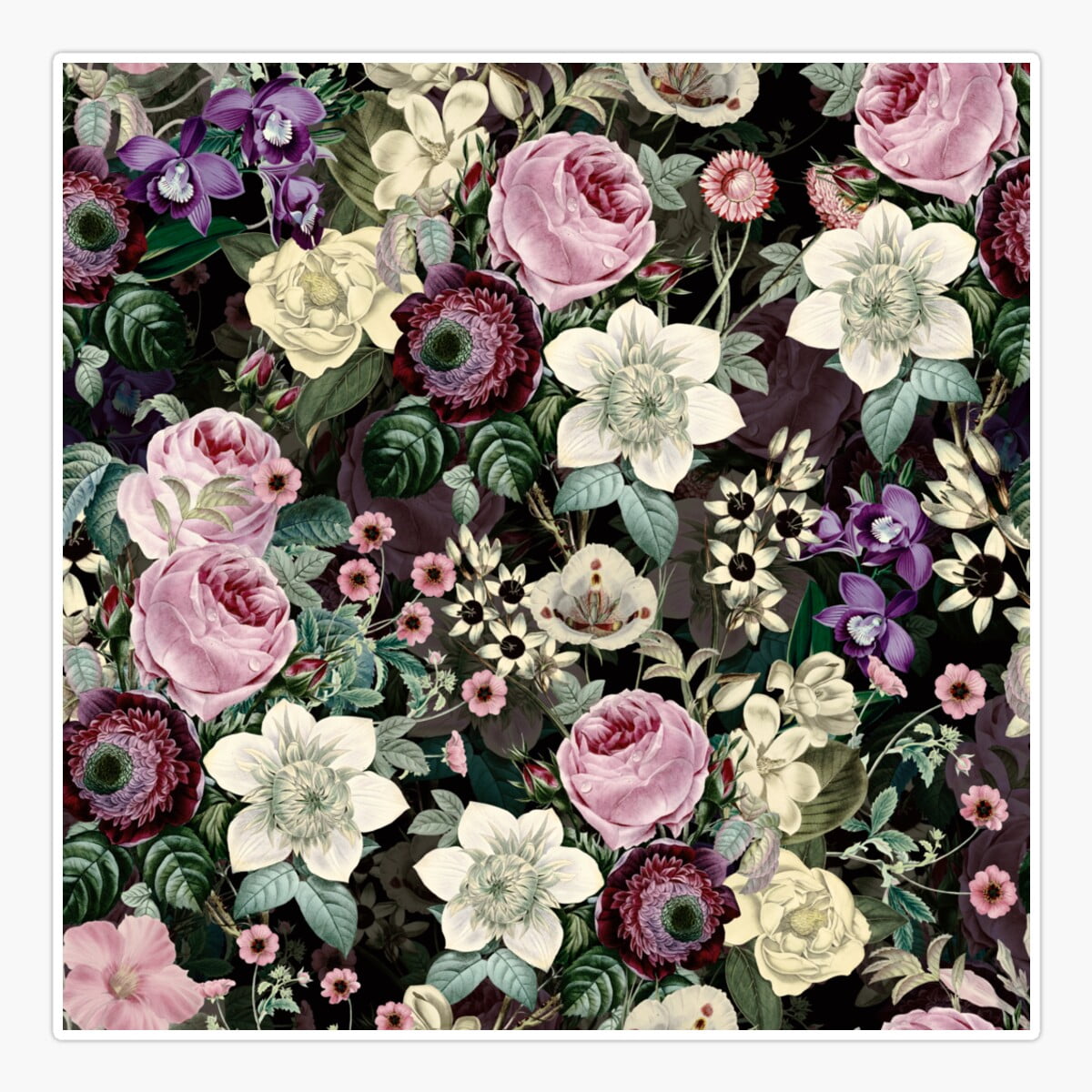 Maneki Vintage Lush English Flower Botanical Night Garden Pattern ...