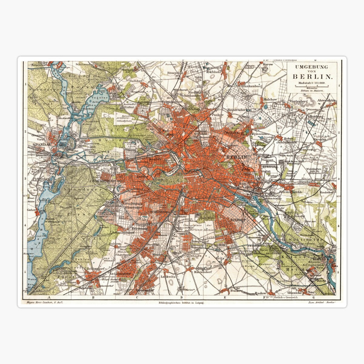 Maneki Vintage Map O Berlin Germany (1905) Sticker, Phone Decal Water ...