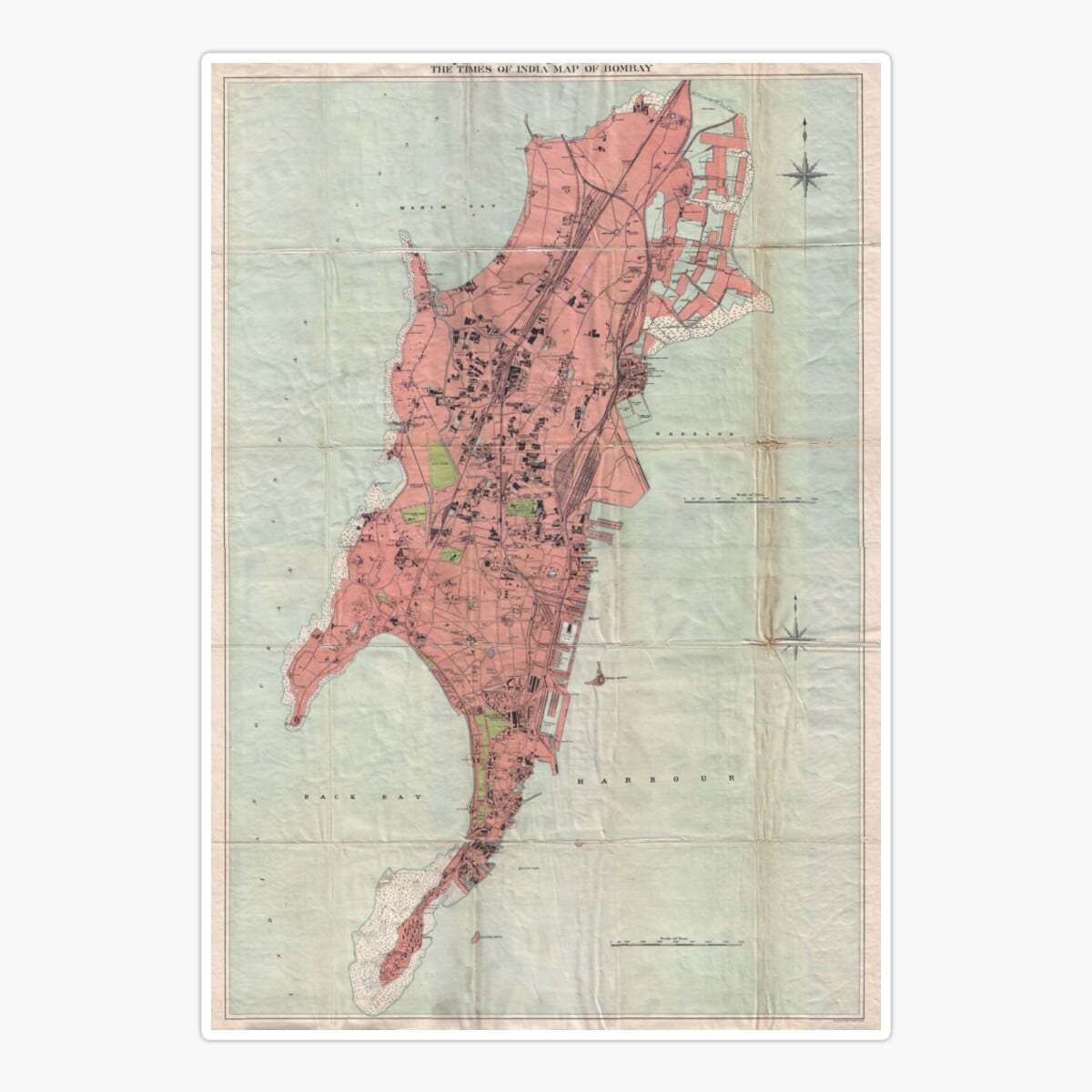 Maneki Vintage Map O Bombay India (1895) Sticker, Phone Decal Water ...