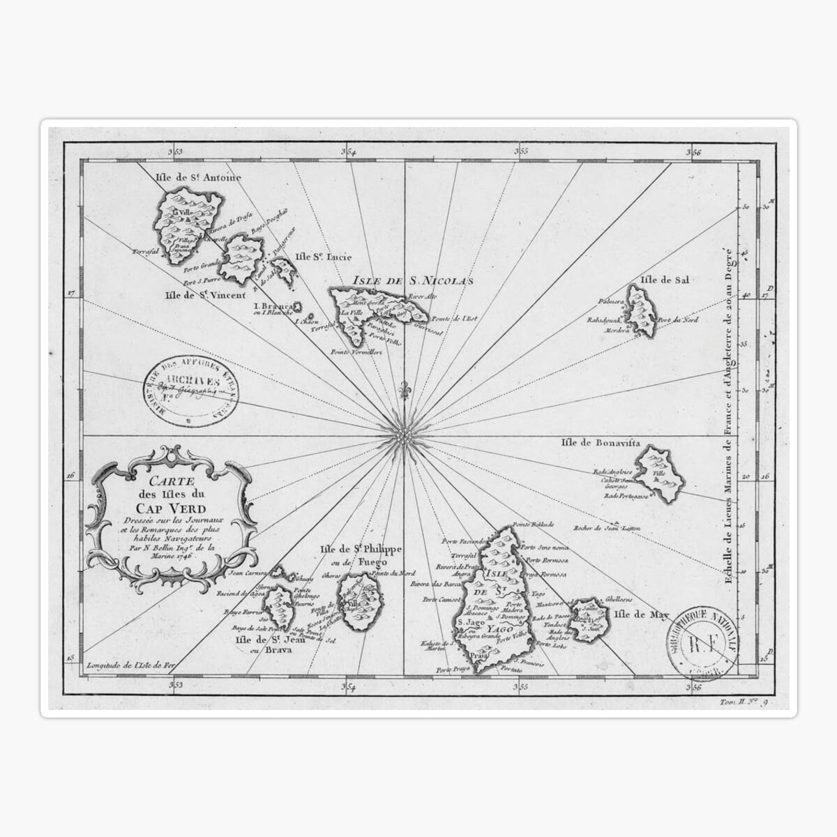 Maneki Vintage Map O Cape Verde (1746) Sticker, Phone Decal Water ...