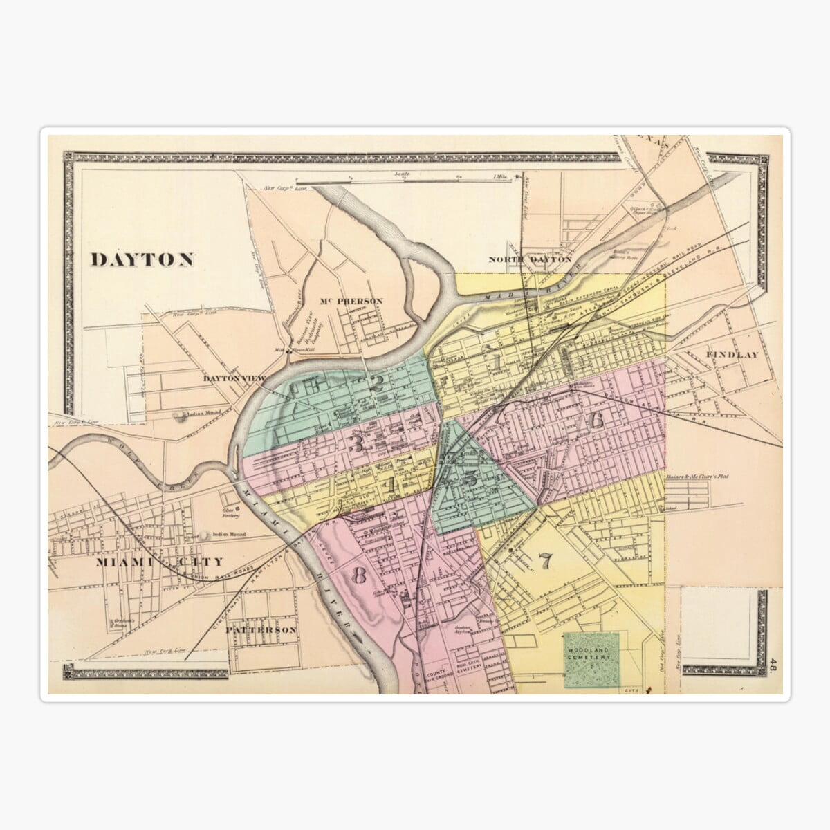 Maneki Vintage Map O Dayton Ohio (1872) Sticker, Phone Decal Water ...