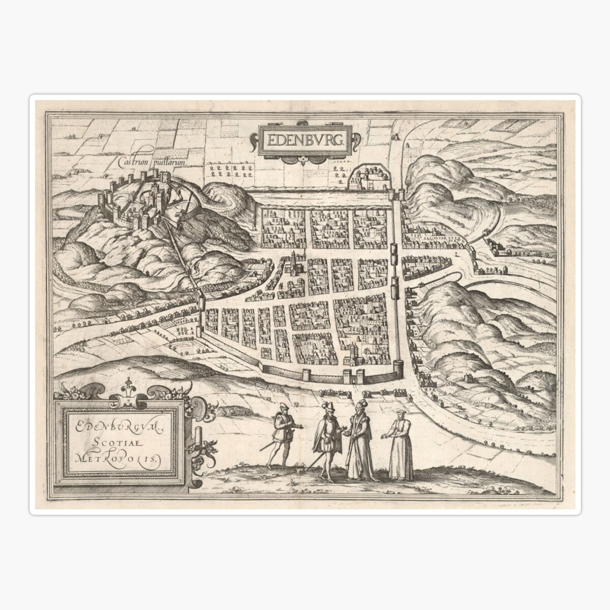 Maneki Vintage Map O Edinburgh Scotland (1581) Sticker, Phone Decal ...