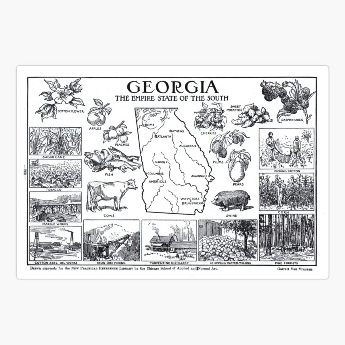 Maneki Vintage Map O Georgia (1912) Sticker, Phone Decal Water Bottle ...