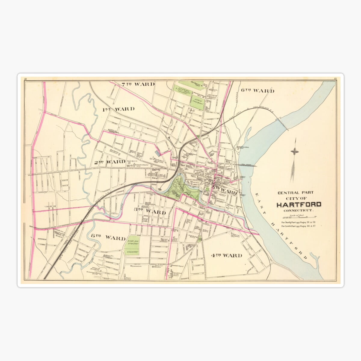 Maneki Vintage Map O Hartord Connecticut (1893) Sticker, Phone Decal ...