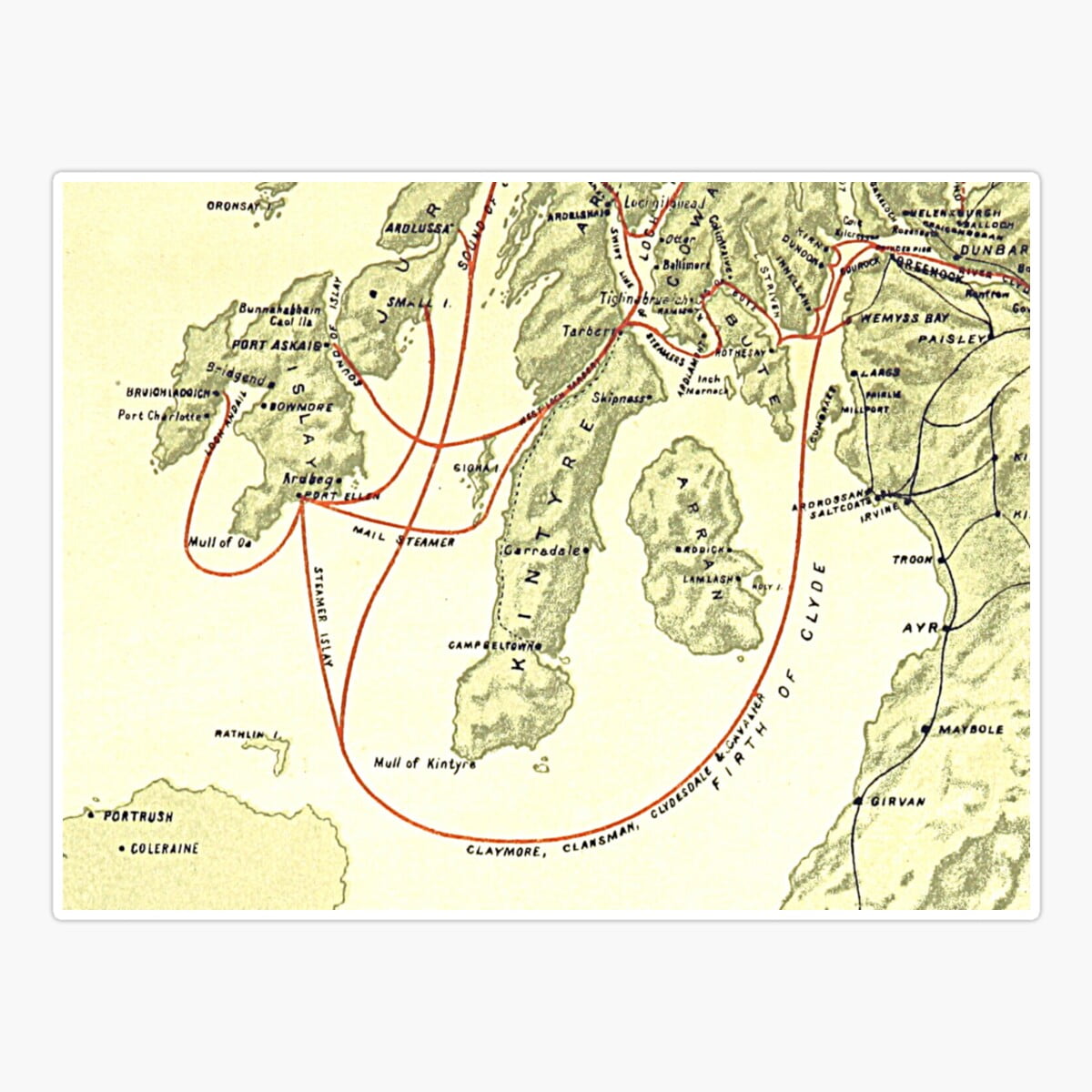 Maneki Vintage Map O Kintyre, Islay & Arran, 1888 Sticker, Phone Decal ...