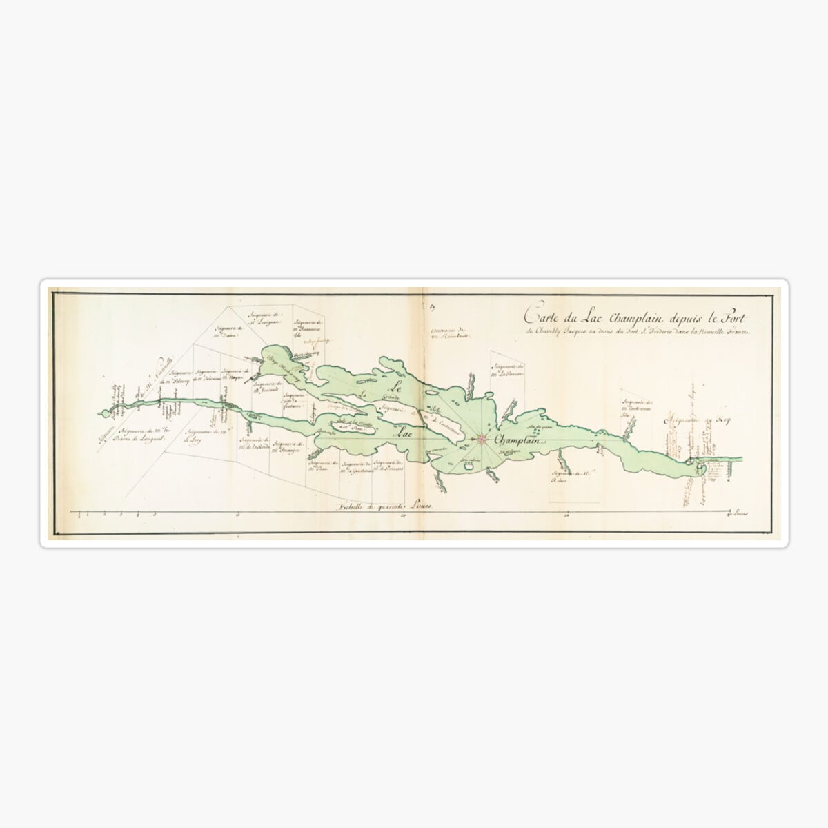 Maneki Vintage Map O Lake Champlain (1739) Sticker, Phone Decal Water ...