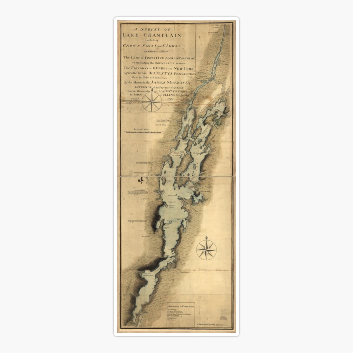 Maneki Vintage Map O Lake Champlain (1865) Sticker, Phone Decal Water ...