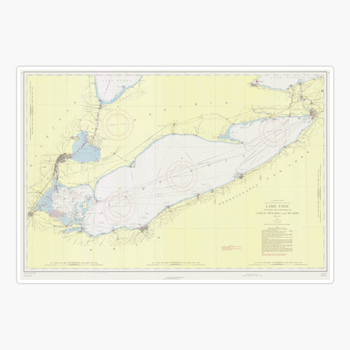 Maneki Vintage Map O Lake Erie (1955) Sticker, Phone Decal Water Bottle ...