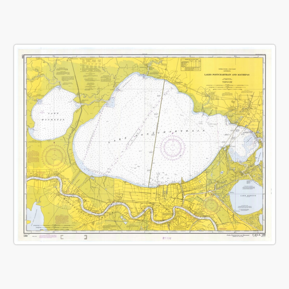 Maneki Vintage Map O Lake Pontchartrain (1971) Sticker, Phone Decal ...