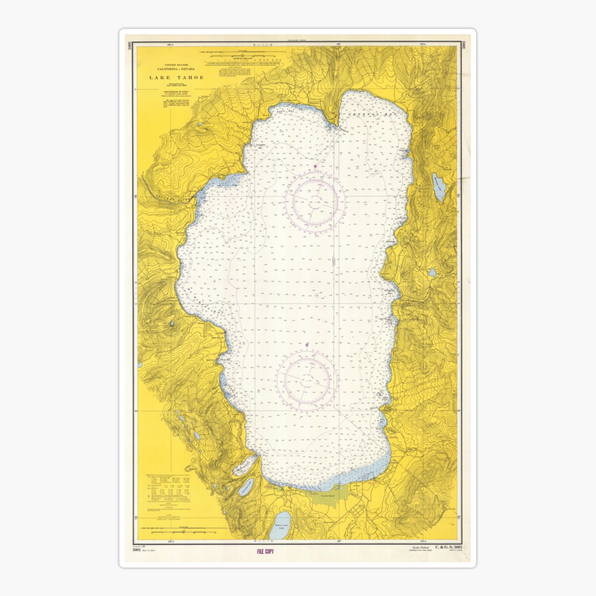 Maneki Vintage Map O Lake Tahoe (1965) Sticker, Phone Decal Water ...