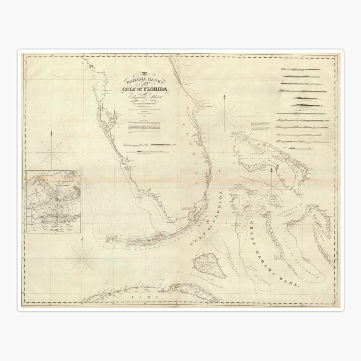 Maneki Vintage Map O Lorida And The Bahamas (1827) Sticker, Phone Decal ...