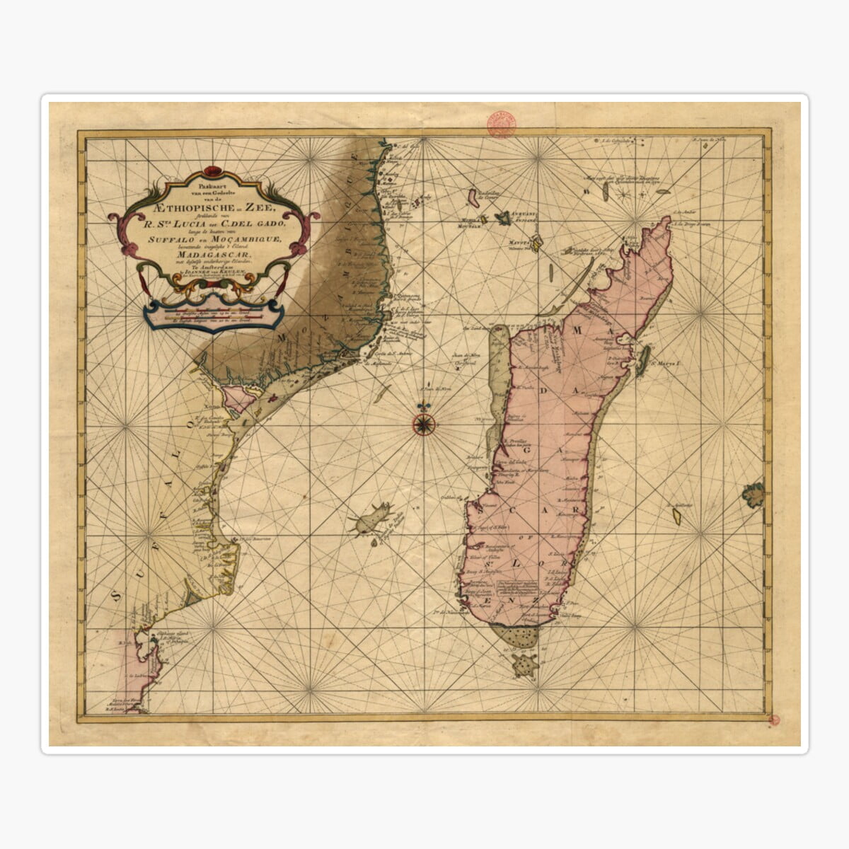 Maneki Vintage Map O Madagascar (1679) Sticker, Phone Decal Water Bottle Stickers Car Decals ...