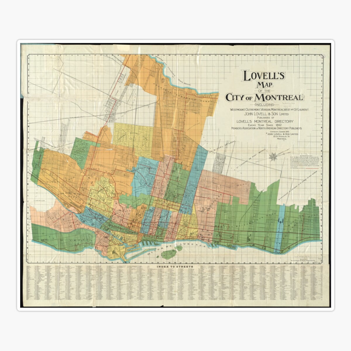 Maneki Vintage Map O Montreal (1920) Sticker, Phone Decal Water Bottle ...