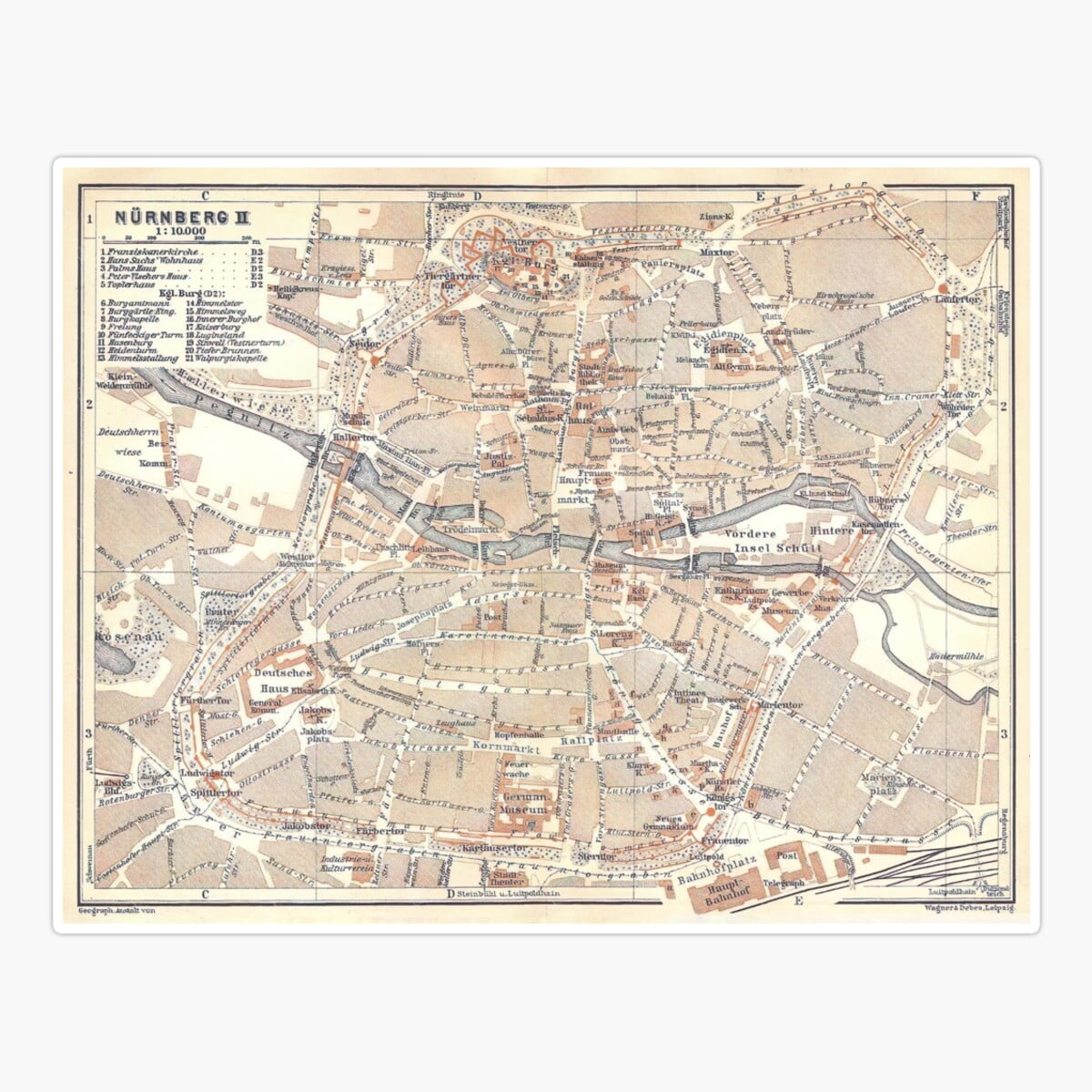 Maneki Vintage Map O Nuremburg Germany (1911) Sticker, Phone Decal ...