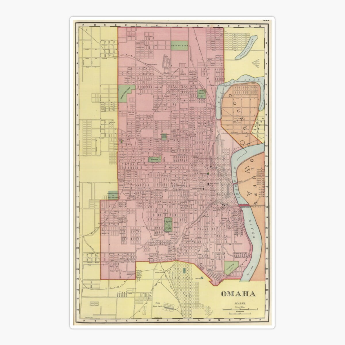 Maneki Vintage Map O Omaha Nebraska (1903) Sticker, Phone Decal Water ...