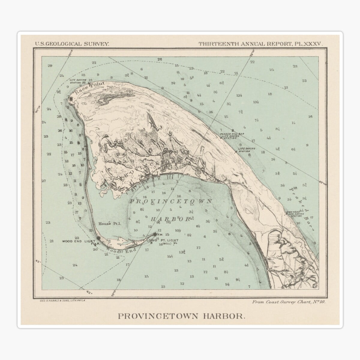 Maneki Vintage Map O Provincetown Ma (1892) Sticker, Phone Decal Water ...