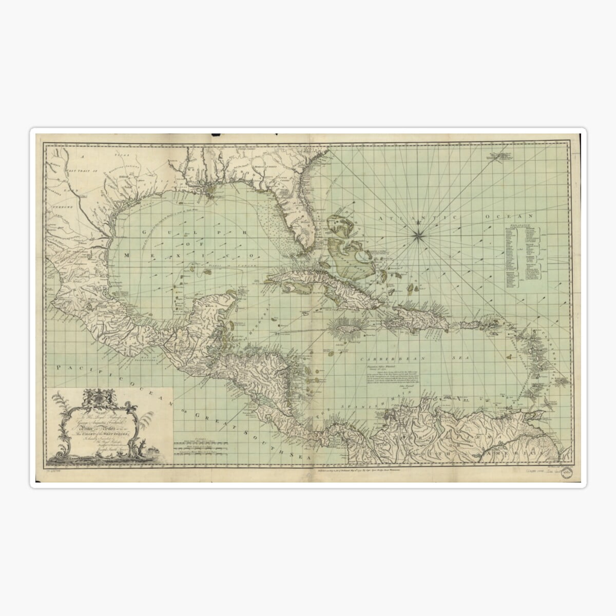 Maneki Vintage Map O The Caribbean (1774) Sticker, Phone Decal Water ...