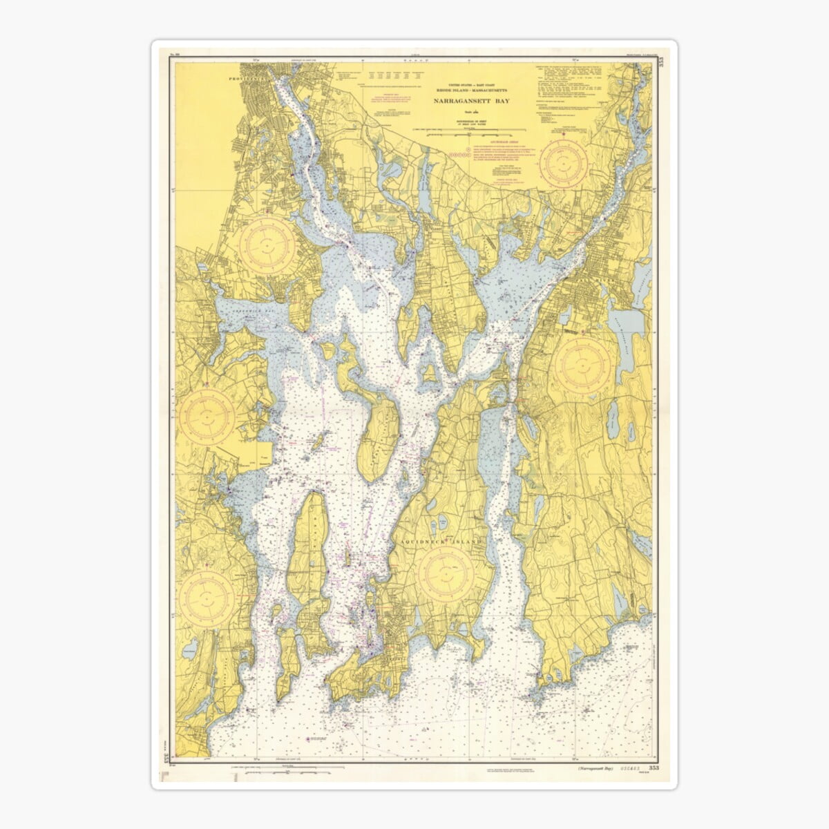 Maneki Vintage Map O The Narragansett Bay (1952) Sticker, Phone Decal ...