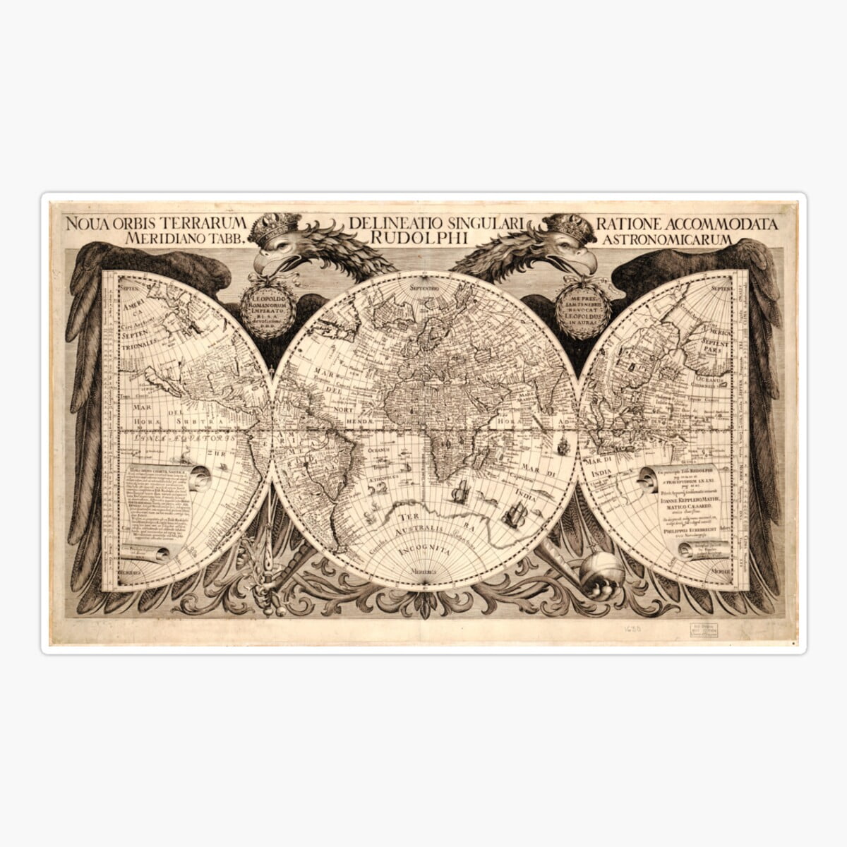 Maneki Vintage Map O The World (1630) Sticker, Phone Decal Water Bottle ...