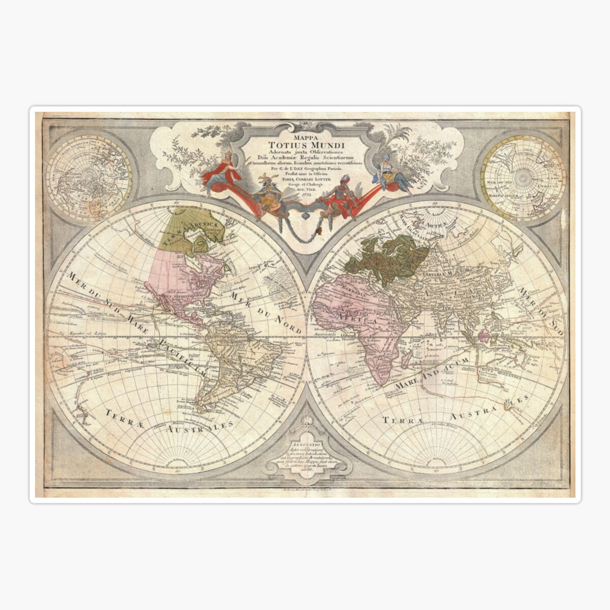 Maneki Vintage Map O The World (1775) 2 Sticker, Phone Decal Water ...