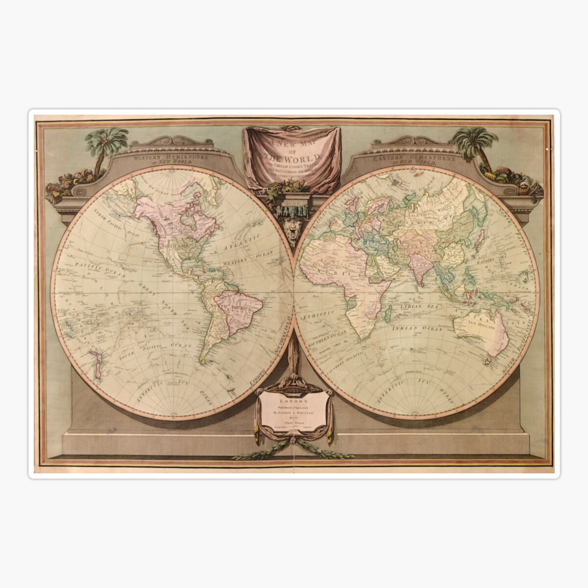 Maneki Vintage Map O The World (1808) Sticker, Phone Decal Water Bottle ...