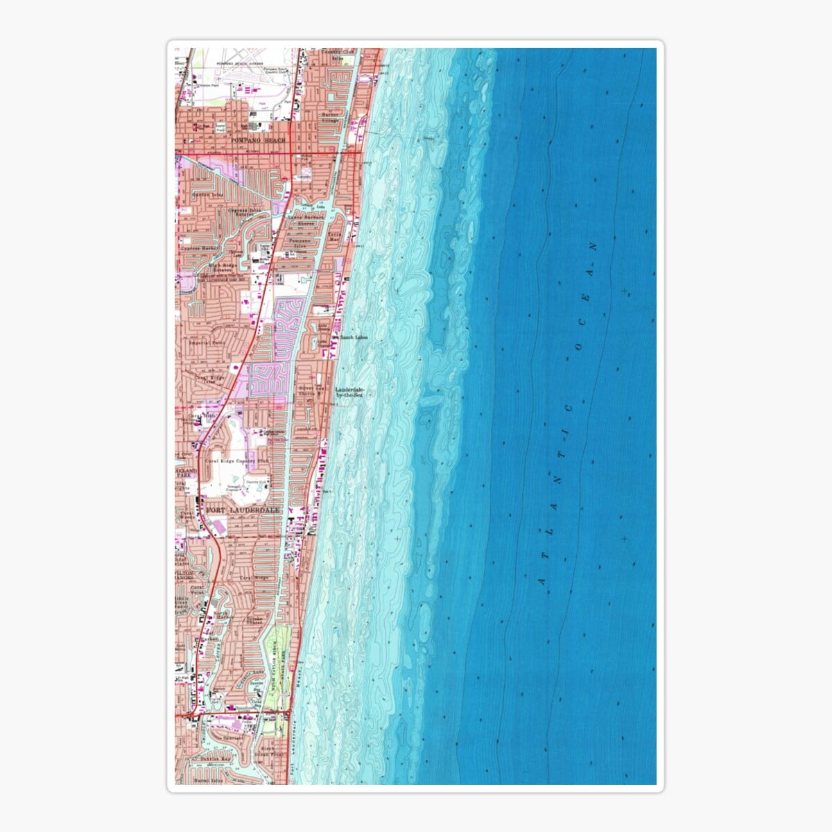 Maneki Vintage Map Of Pompano Beach Florida (1962) Sticker, Phone Decal ...