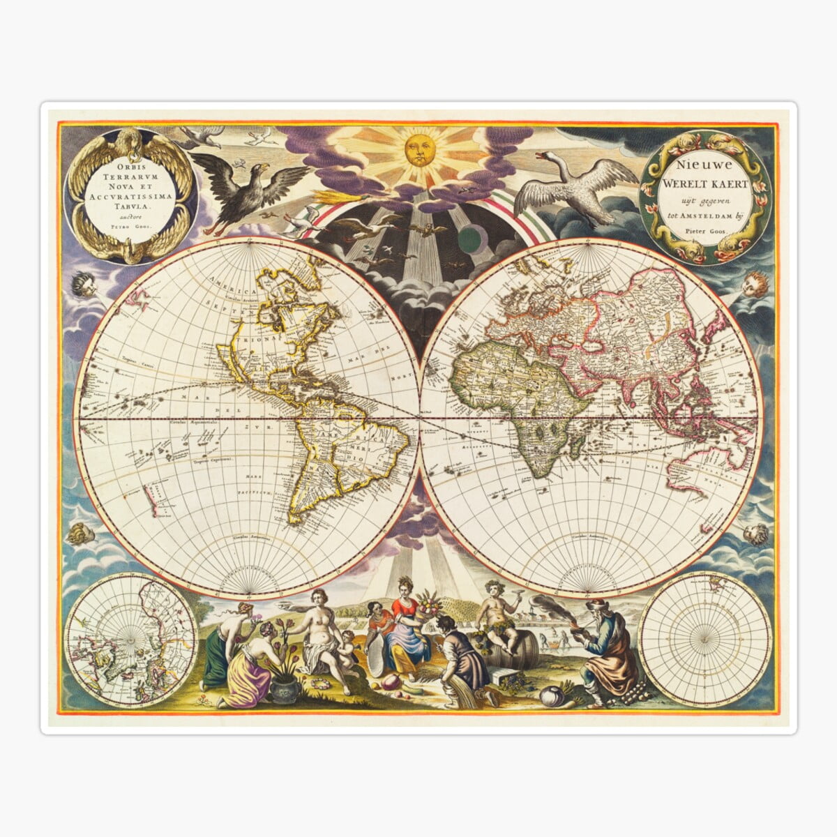 Maneki Vintage Map Of The World Sticker, Phone Decal Water Bottle ...