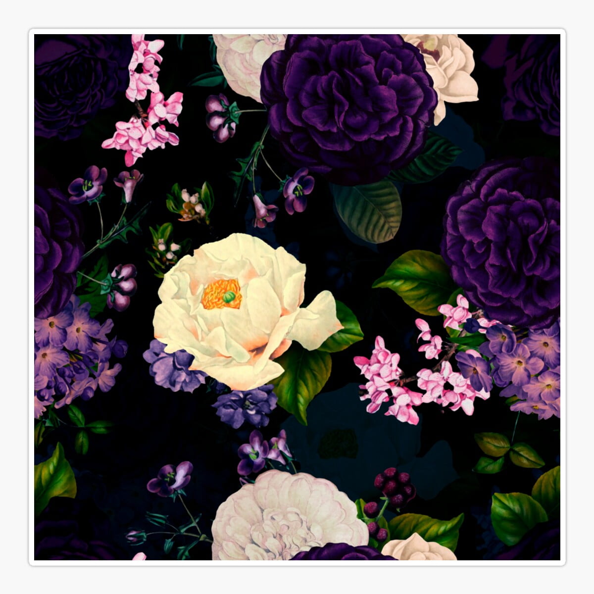 Maneki Vintage Midnight Purple Botanical Roses Flower Botanical Night ...