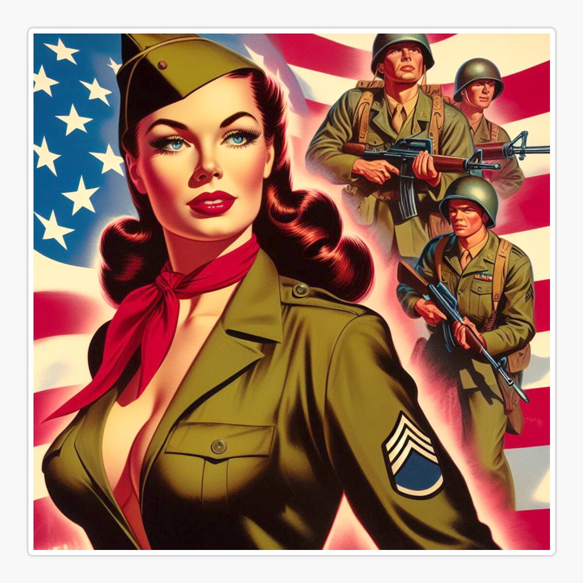 Maneki Vintage Military Pin-Up Sticker, Phone Decal Water Bottle ...