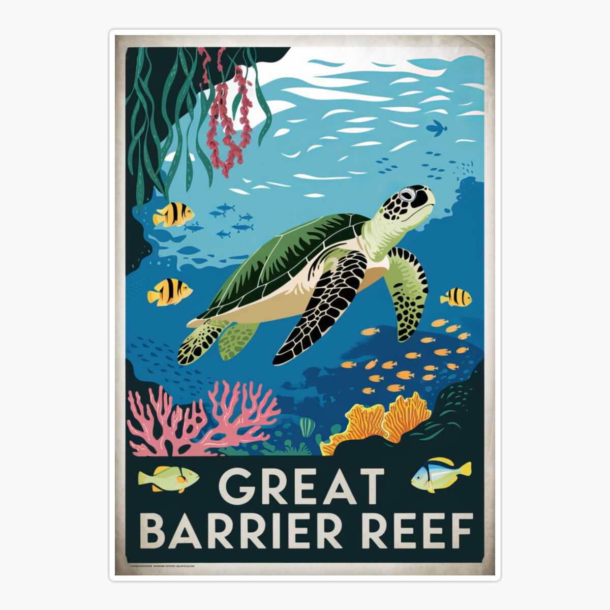 Maneki Vintage Minimal Retro Travel Poster - Great Barrier Reef ...