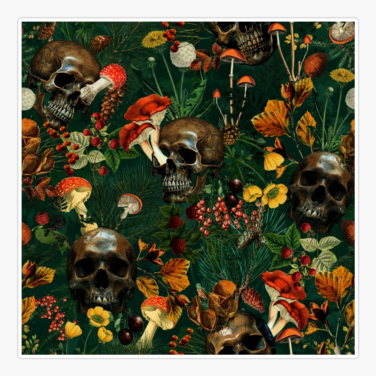 Maneki Vintage Mysterious Skull Moody Floral Forest Pattern Nightgarden ...