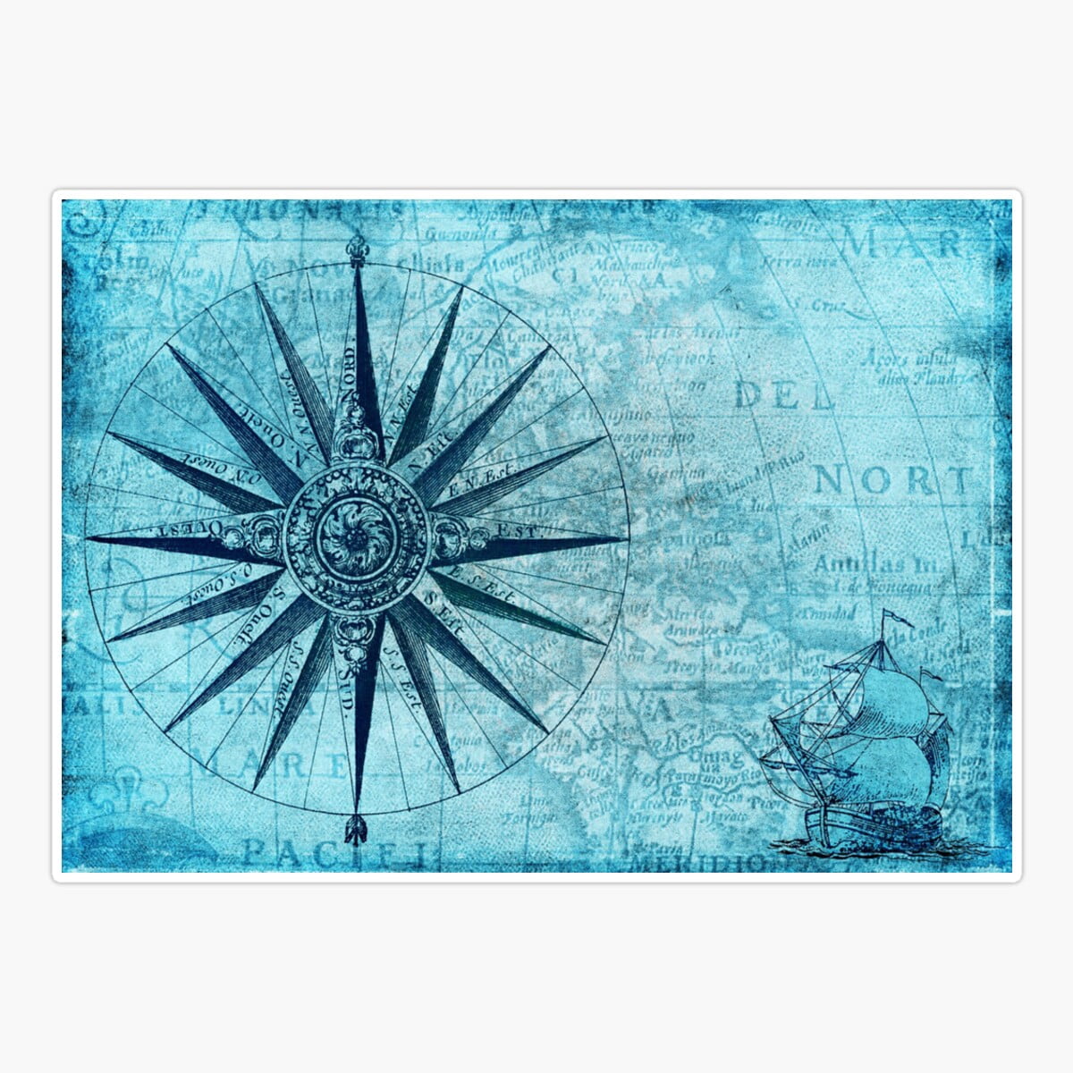 Maneki Vintage Nautical Navigation Comp Map Sticker, Phone Decal Water ...
