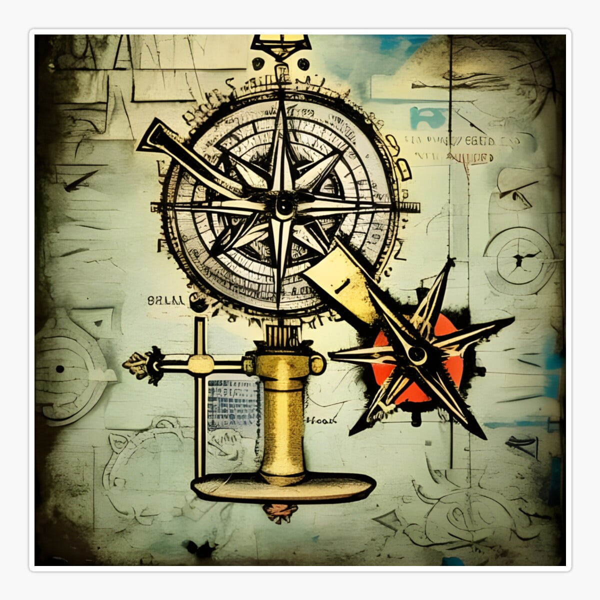 Maneki Vintage Navigation Map, Tant And Comp Sketch Sticker, Phone ...