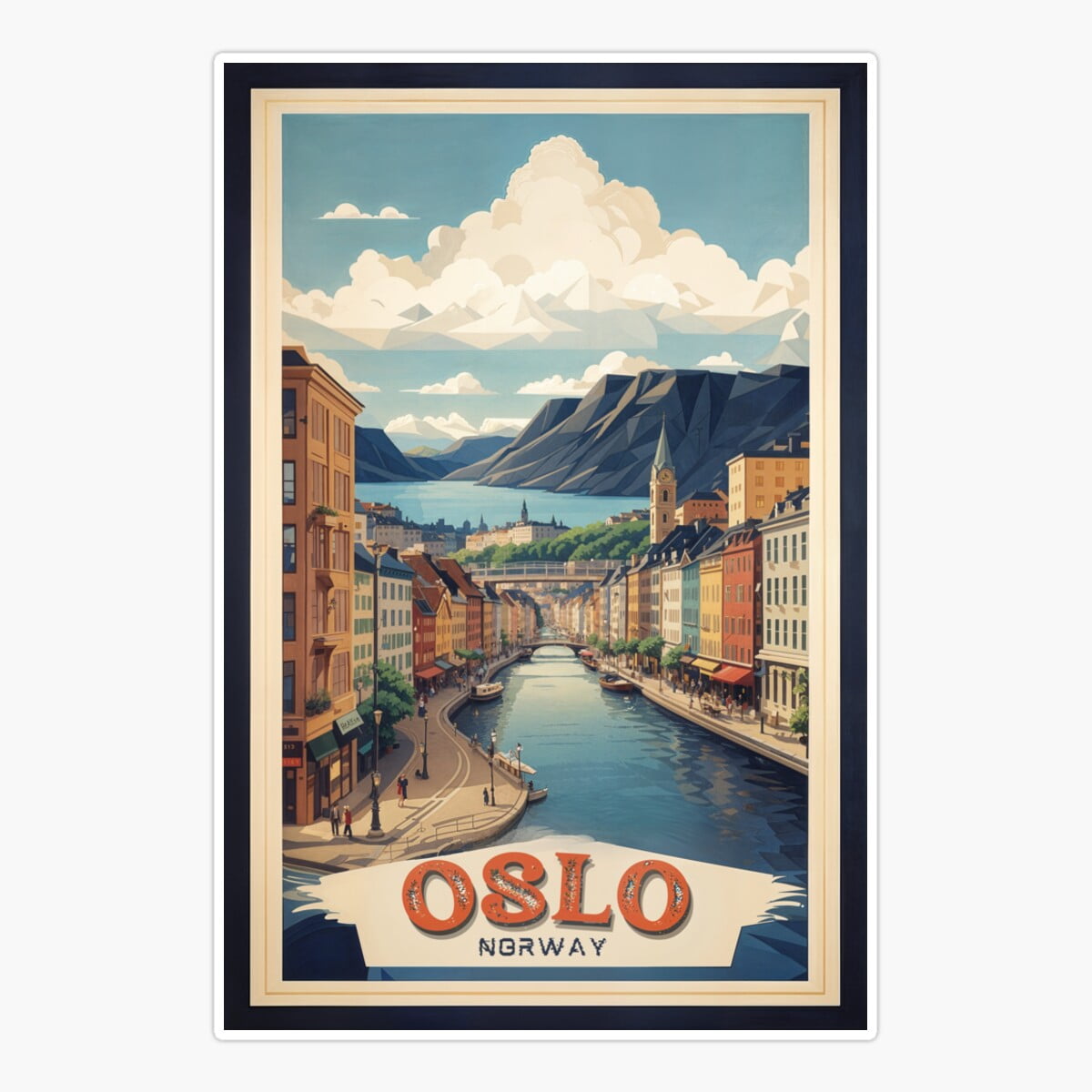 Maneki Vintage Oslo Poster: Nostalgic Norwegian Charm Sticker, Phone ...