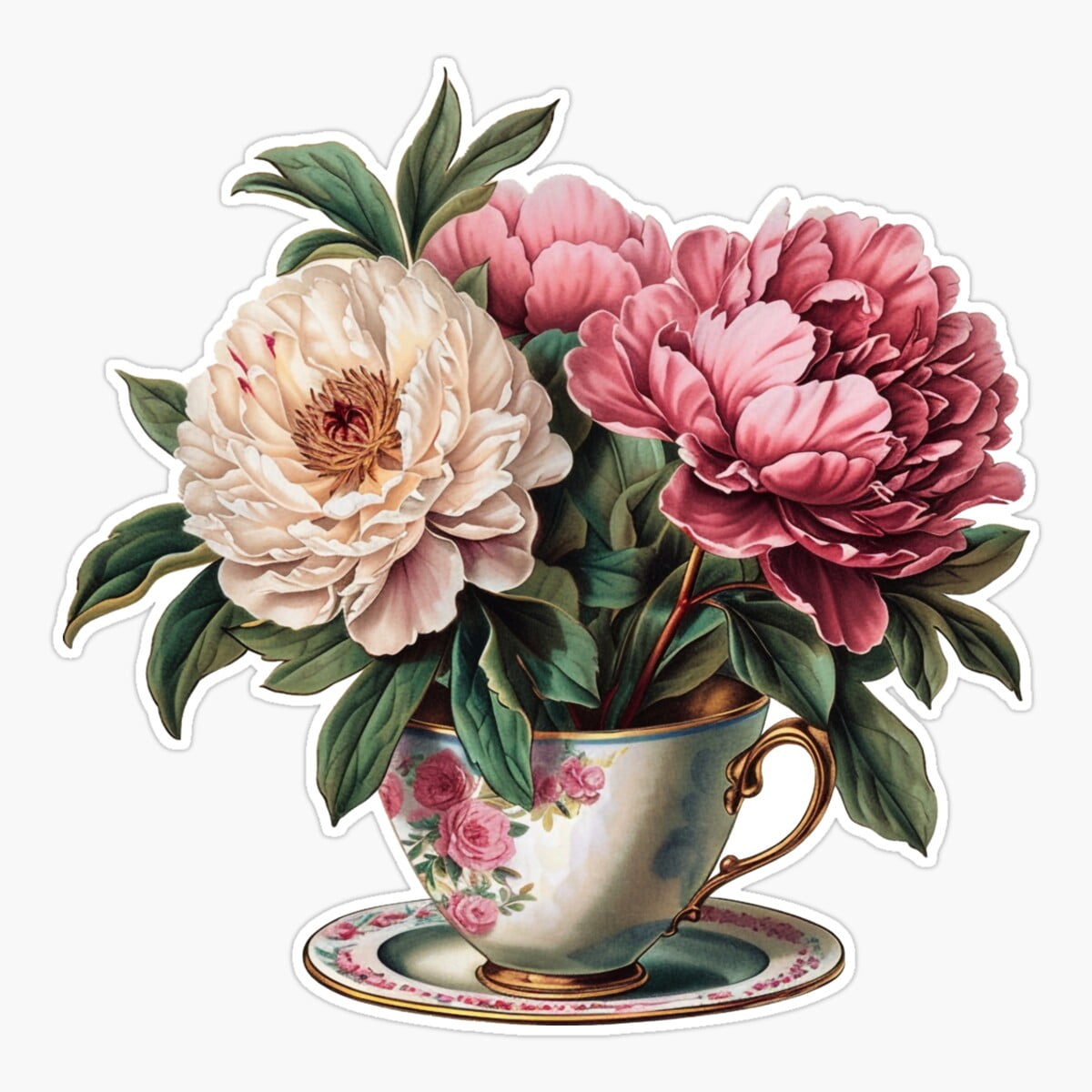 Maneki Vintage Peony Elegance - Floral Teacup Delight Er, Phone Decal ...