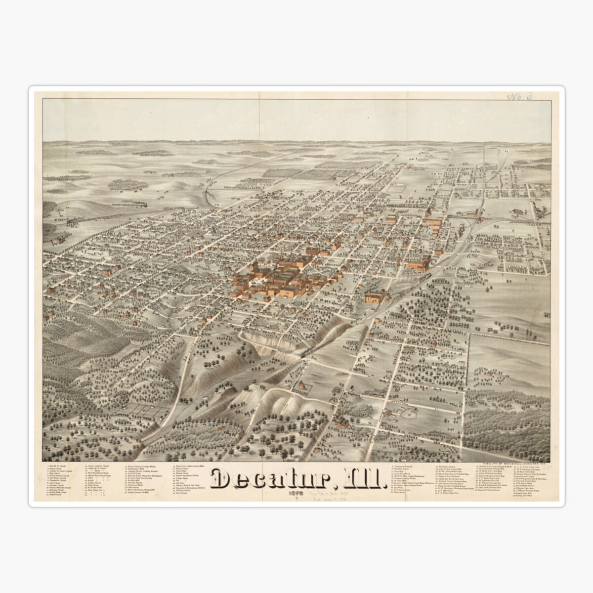Maneki Vintage Pictorial Map O Decatur Illinois (1878) Sticker, Phone ...