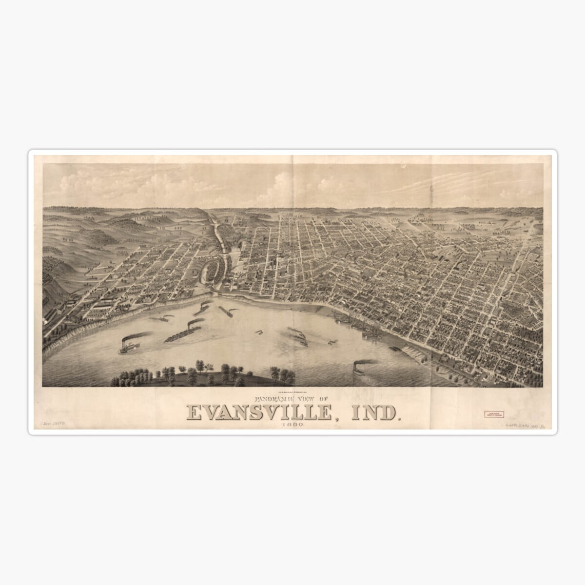 Maneki Vintage Pictorial Map O Evansville Indiana (1880) Sticker, Phone ...