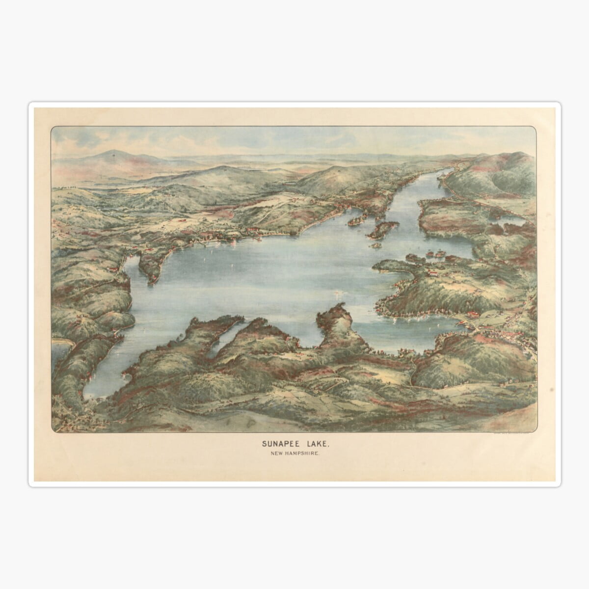 Maneki Vintage Pictorial Map O Lake Sunapee (1905) Sticker, Phone Decal ...