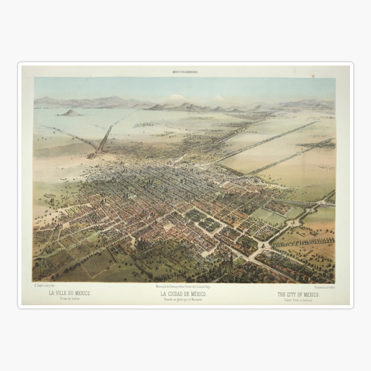 Maneki Vintage Pictorial Map O Mexico City (1869) Sticker, Phone Decal ...