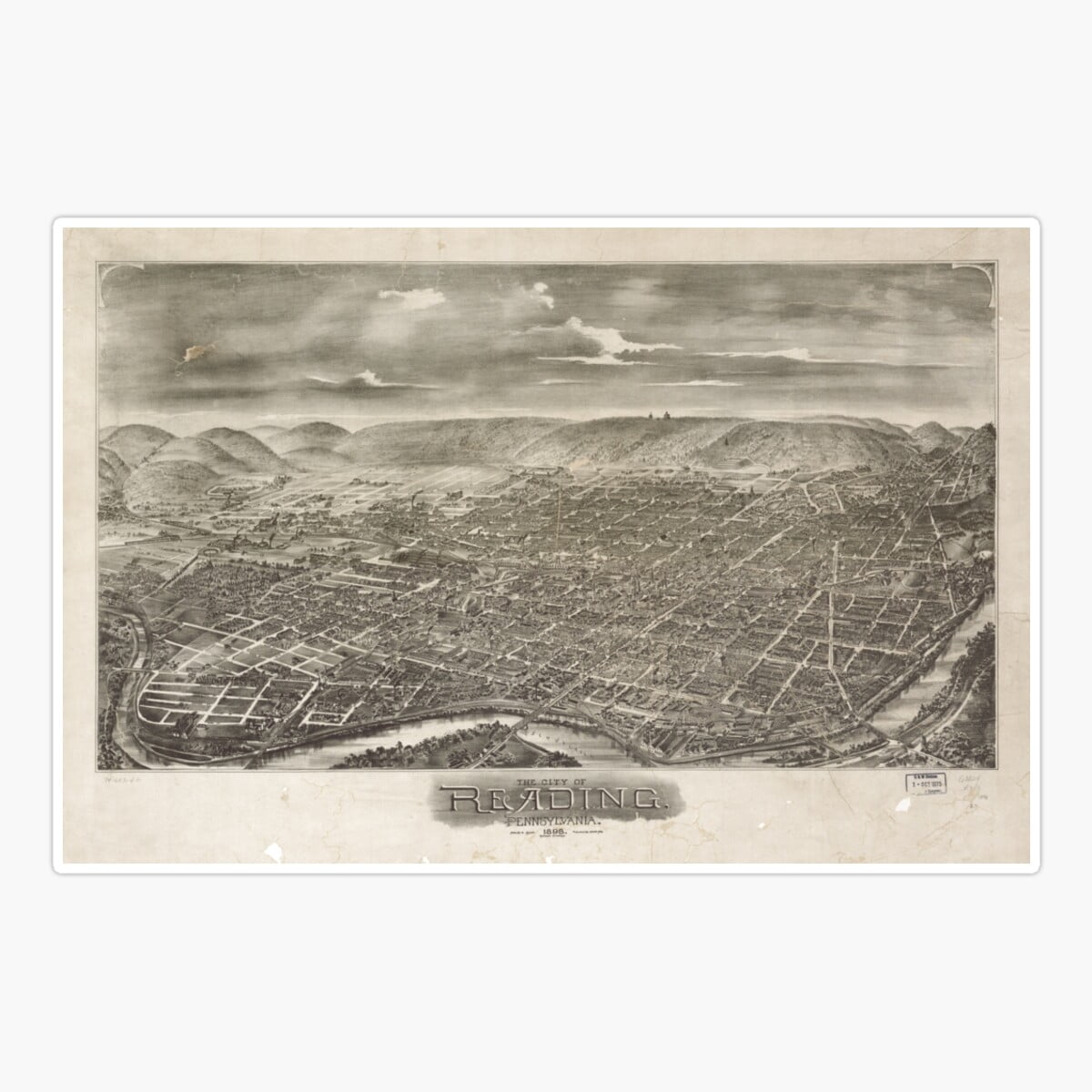 Maneki Vintage Pictorial Map O Reading Pa (1898) Sticker, Phone Decal ...