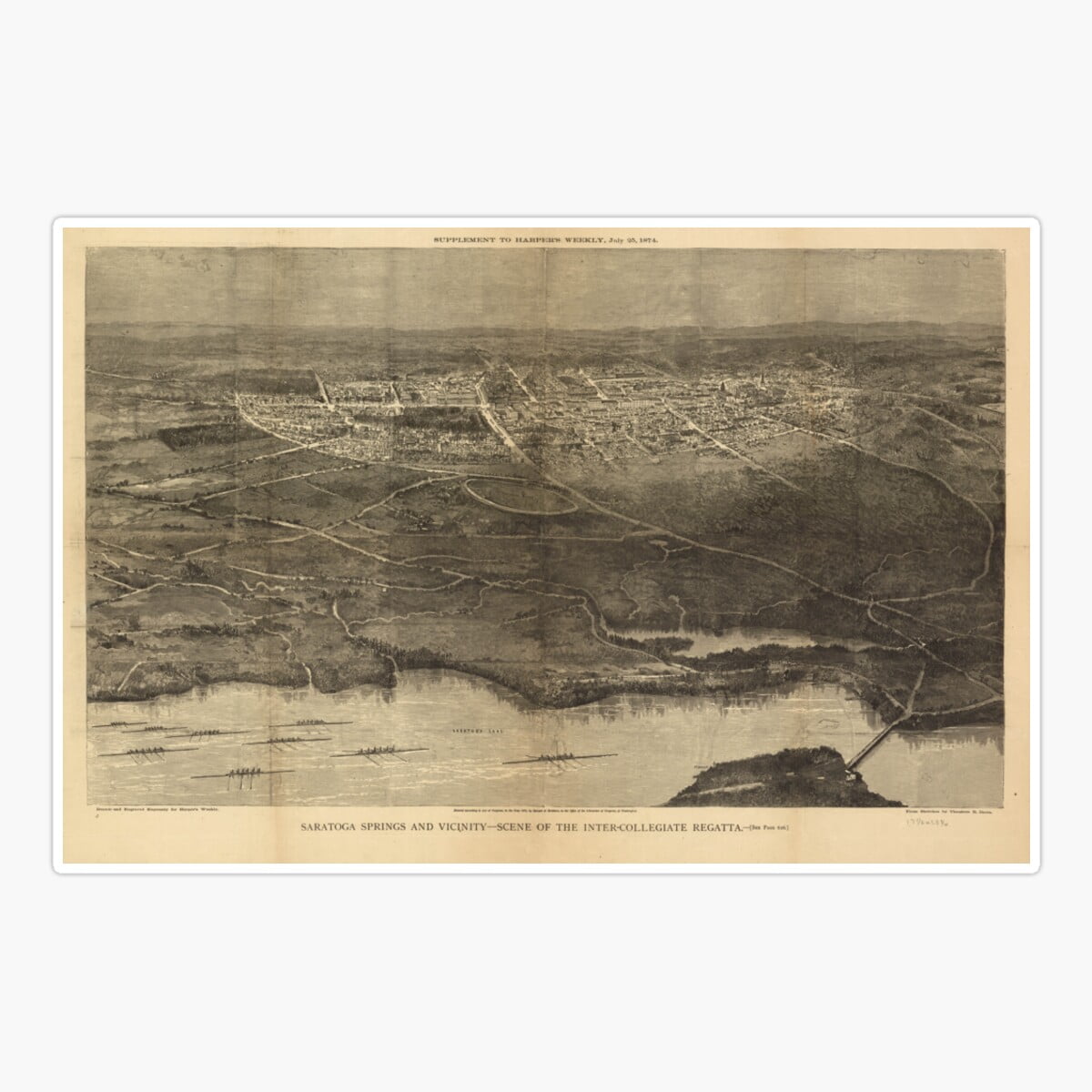 Maneki Vintage Pictorial Map O Saratoga Springs Ny (1874) Sticker ...