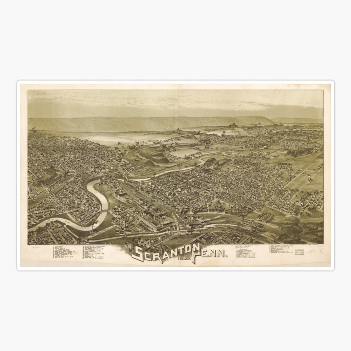 Maneki Vintage Pictorial Map O Scranton Pa (1890) Sticker, Phone Decal ...