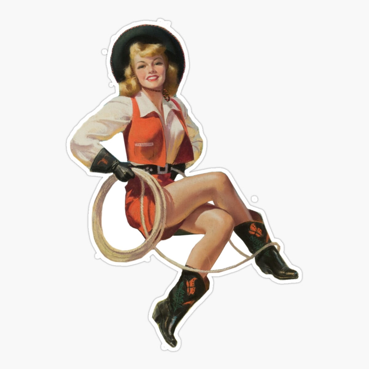 Maneki Vintage Pin Up With A Lasso (1950S) Sticker, Phone Decal Water ...