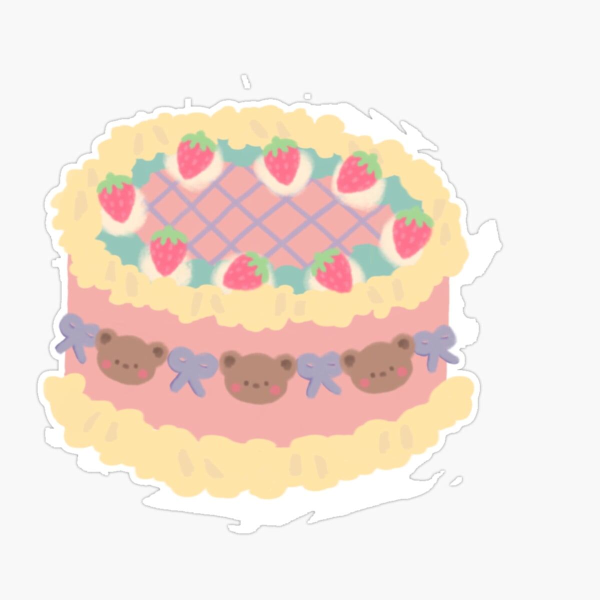 Maneki Vintage Pink Bear Cake Sticker, Phone Decal Water Bottle ...