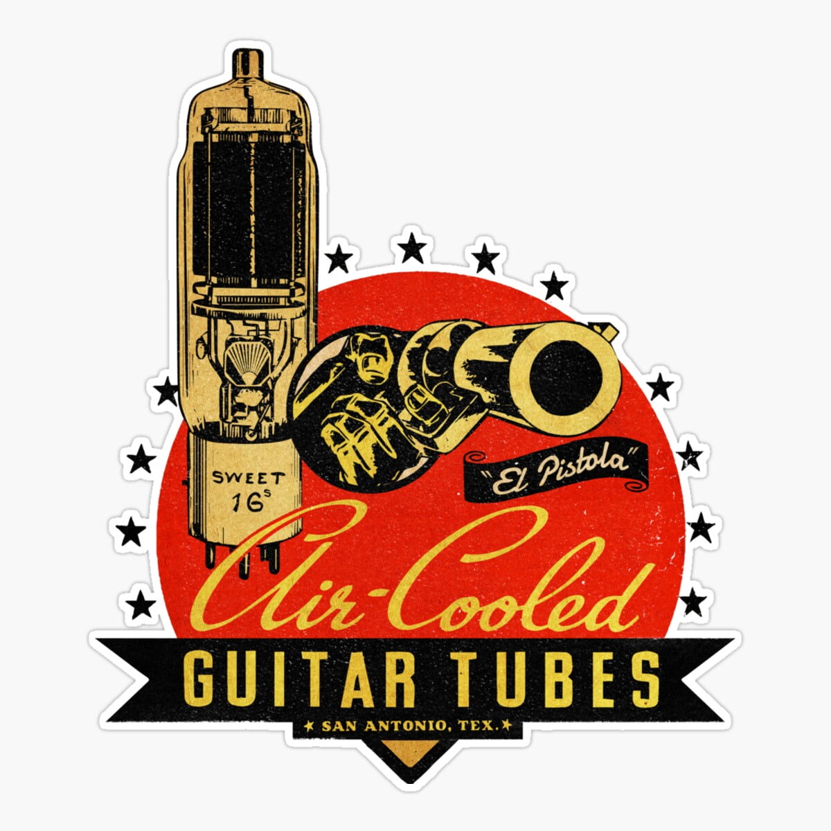 Maneki Vintage Pistola Guitar Tubes Sticker, Phone Decal Water Bottle ...
