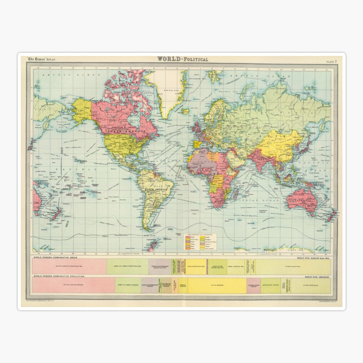 Maneki Vintage Political Map O The World (1922) Sticker, Phone Decal ...
