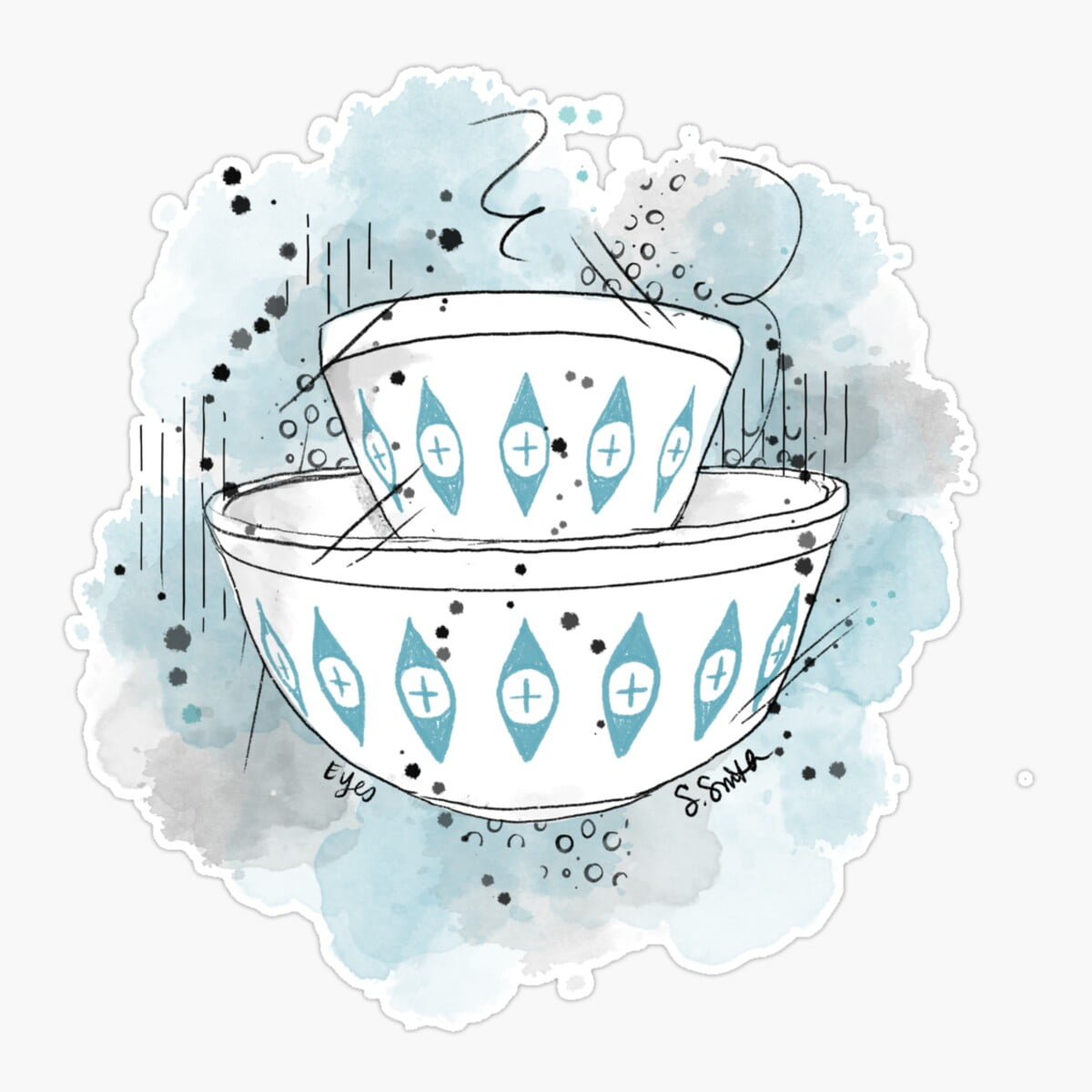 Maneki Vintage Pyrex Atomic Eyes Bowls Sticker, Phone Decal Water ...