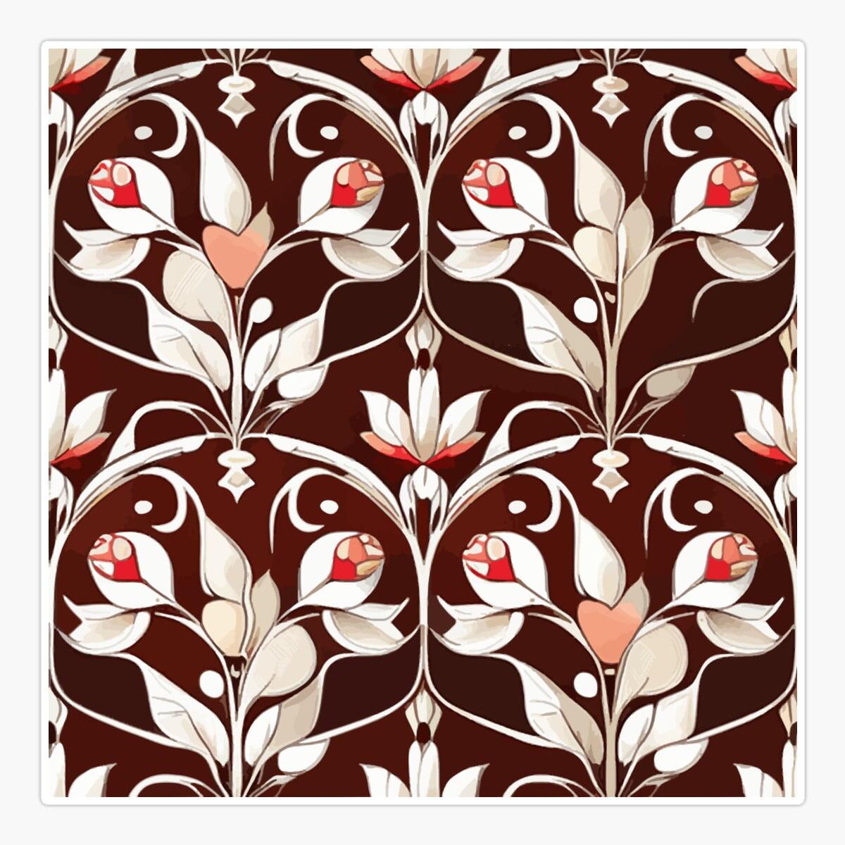 Maneki Vintage Red & White Flowers Art Nouveau Cute Abstract Floral ...